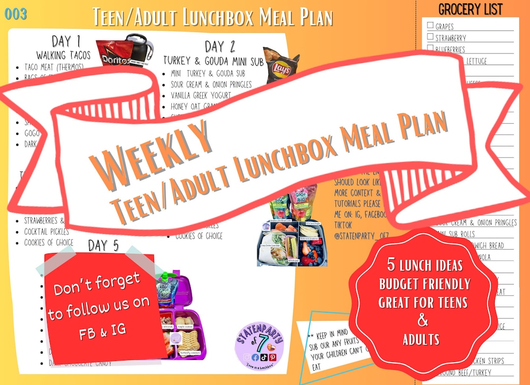 003- TEEN or Adult Lunchbox Meal Plan - Etsy