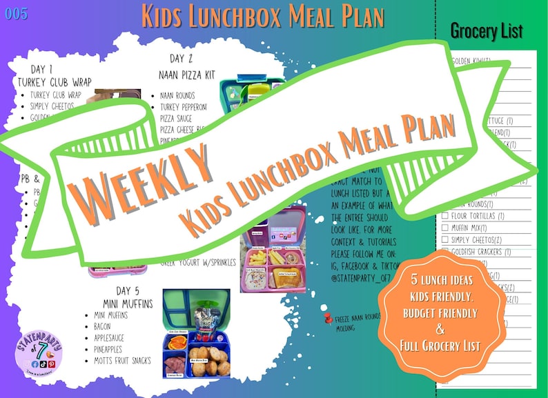 005-kids Weekly Lunchbox Meal Plan - Etsy