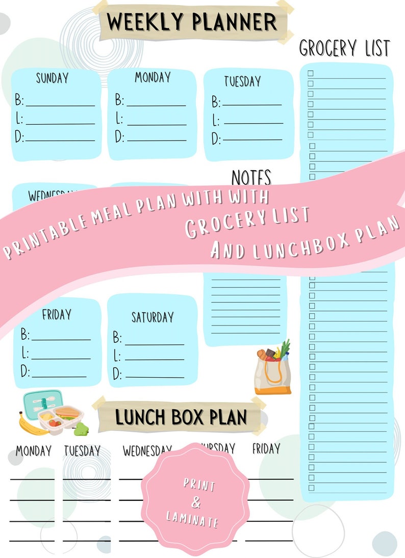 Weekly Planner & Lunchbox Plan - Etsy