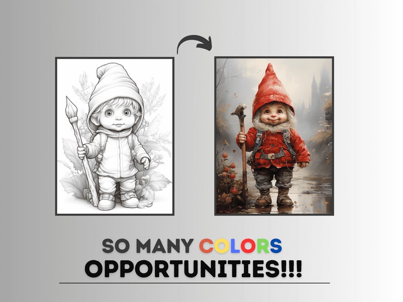 35 Baby Gnomes Grayscale Coloring Pages for Adults, Printable PDF ...