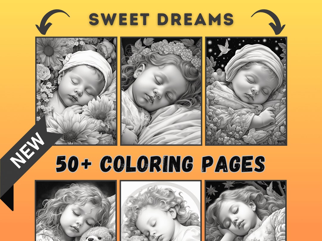 50 Sweet Dreams Coloring Pages for Adults, Grayscale Coloring Book ...