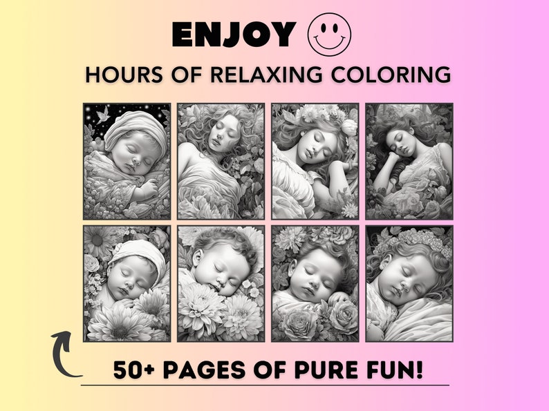 50 Sweet Dreams Coloring Pages for Adults, Grayscale Coloring Book ...