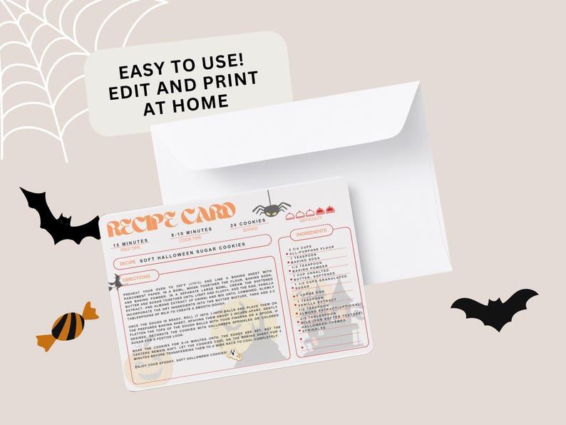 Spooky Halloween Recipe Card Template: Printable DIY (PDF & PNG) - Etsy