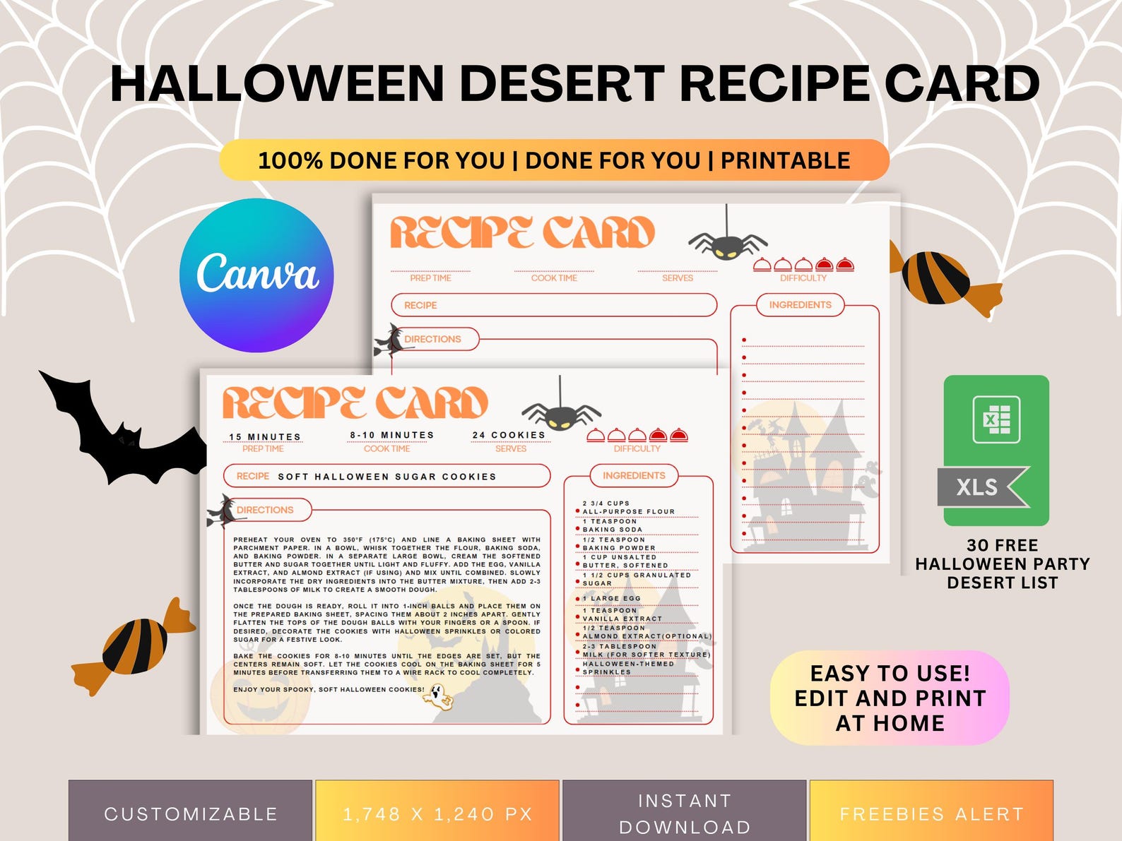 Spooky Halloween Recipe Card Template: Printable DIY (PDF & PNG) - Etsy