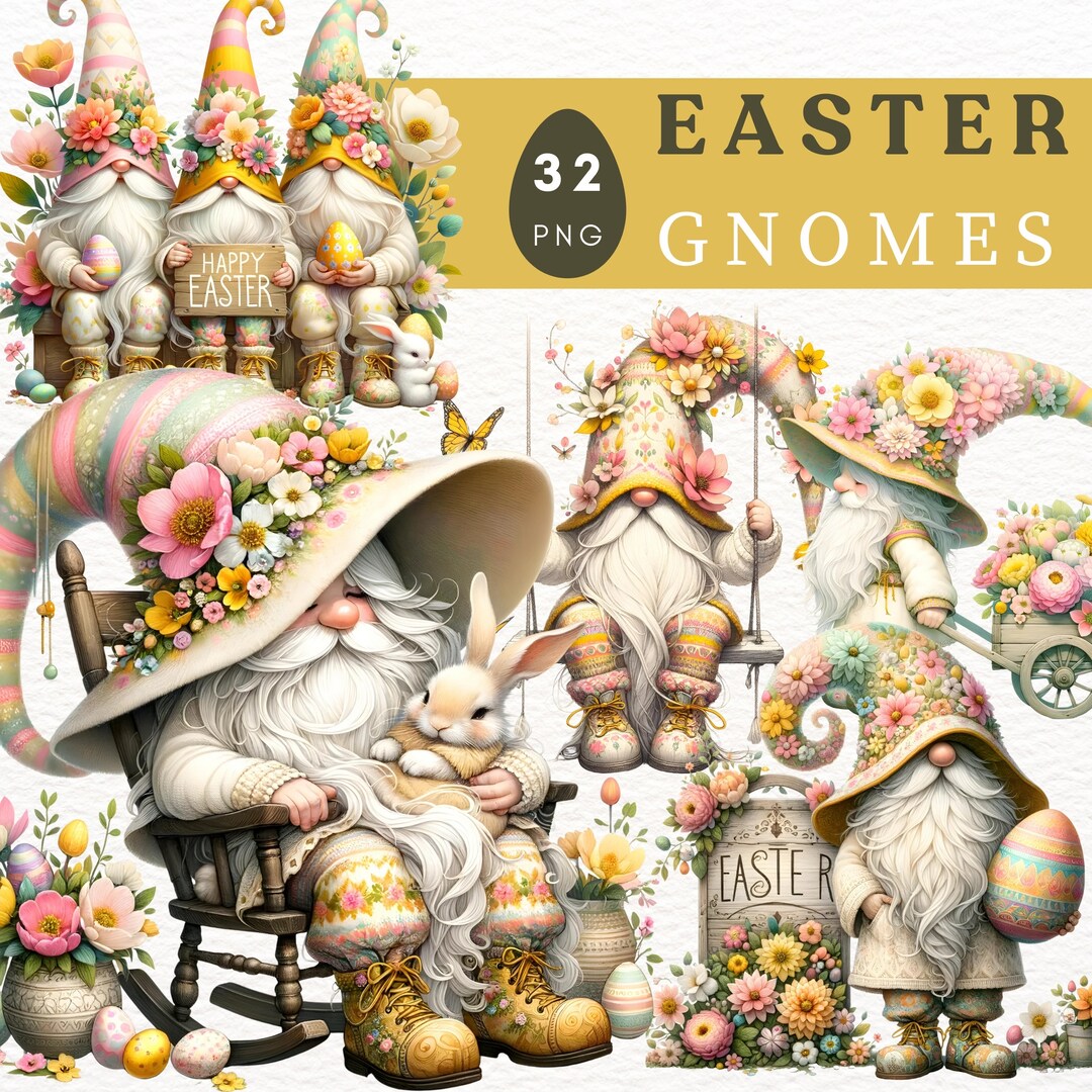 Watercolor Easter Gnome Clipart - High Quality Pngs, Spring Gnome ...
