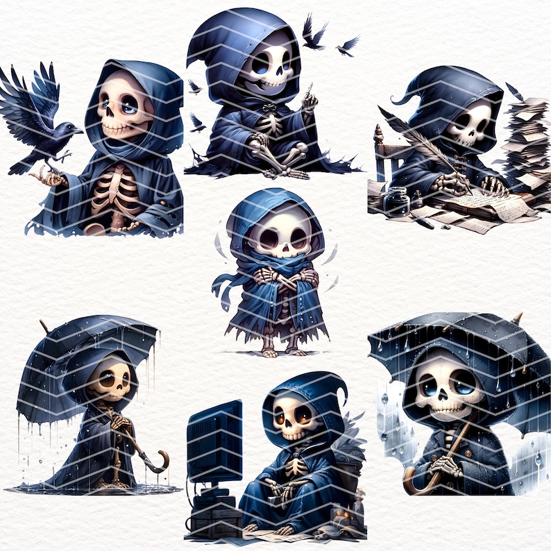 Cute Grim Reaper Watercolor Clipart for Halloween - Perfect for ...