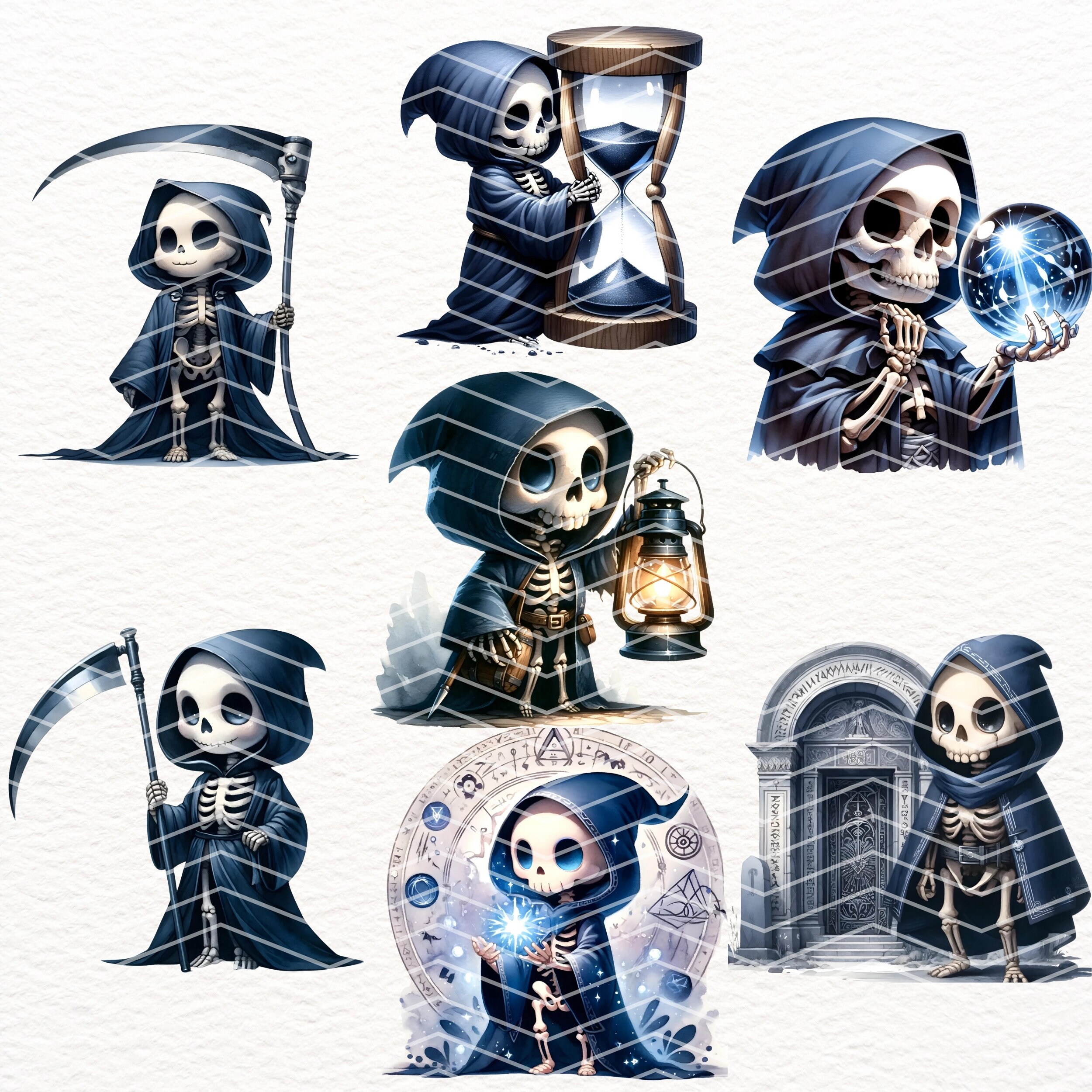 Cute Grim Reaper Watercolor Clipart for Halloween - Perfect for ...