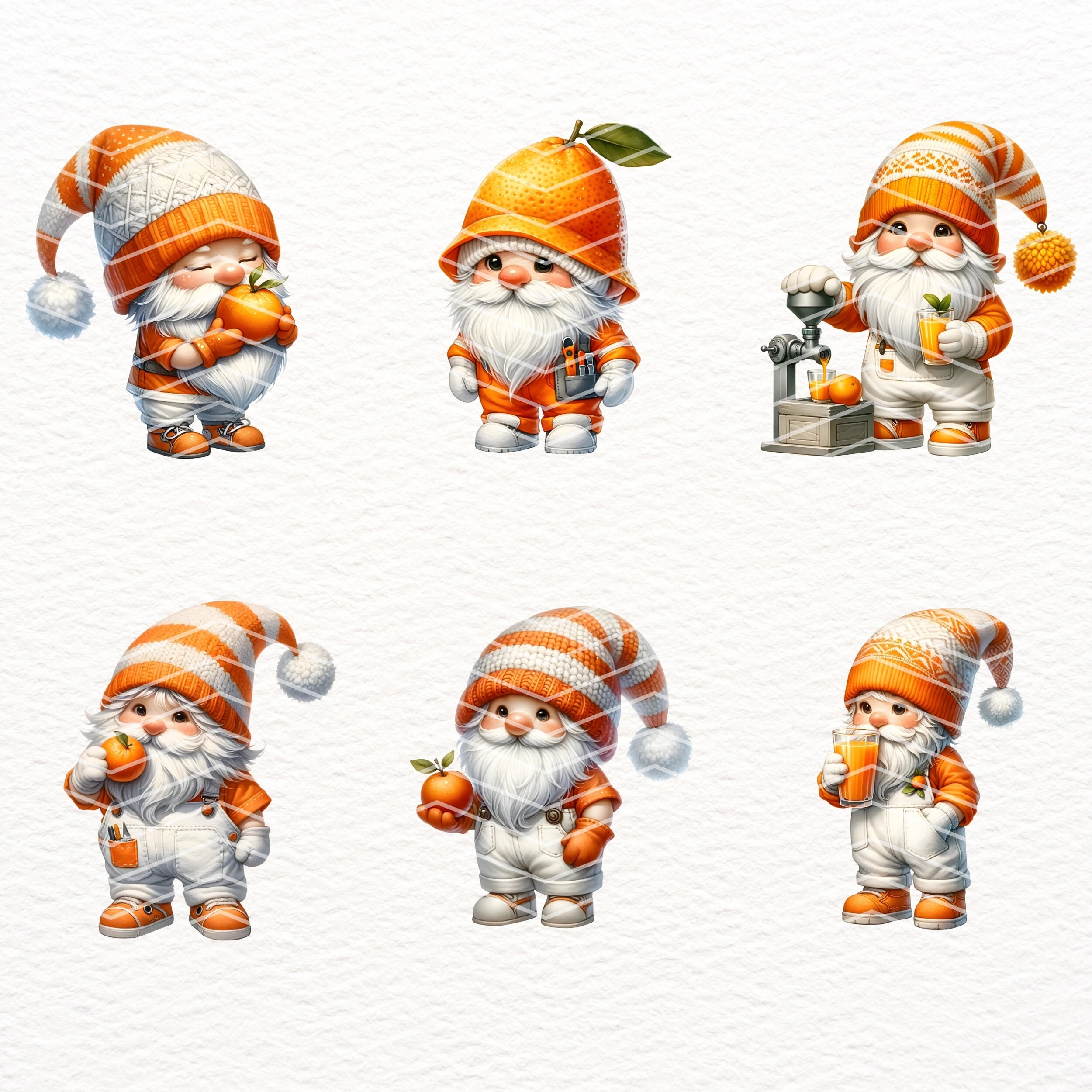 Watercolor Orange Gnomes Clipart - Digital Download, PNG, Perfect for ...