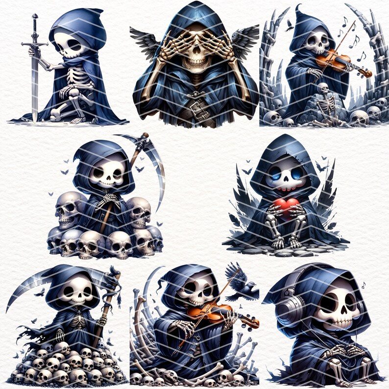 Cute Grim Reaper Watercolor Clipart for Halloween - Perfect for ...