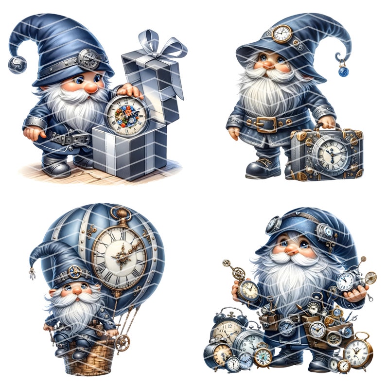 Enchanting Gnomes Clockmaker Watercolor Painting Clipart - Vintage ...