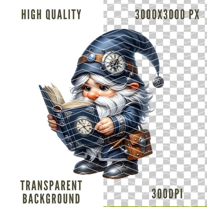 Enchanting Gnomes Clockmaker Watercolor Painting Clipart - Vintage ...