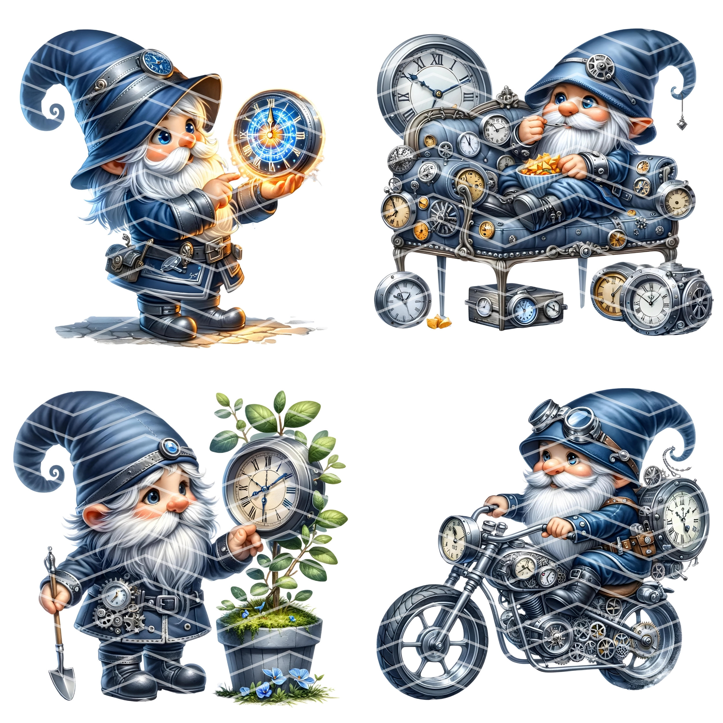Enchanting Gnomes Clockmaker Watercolor Painting Clipart - Vintage ...