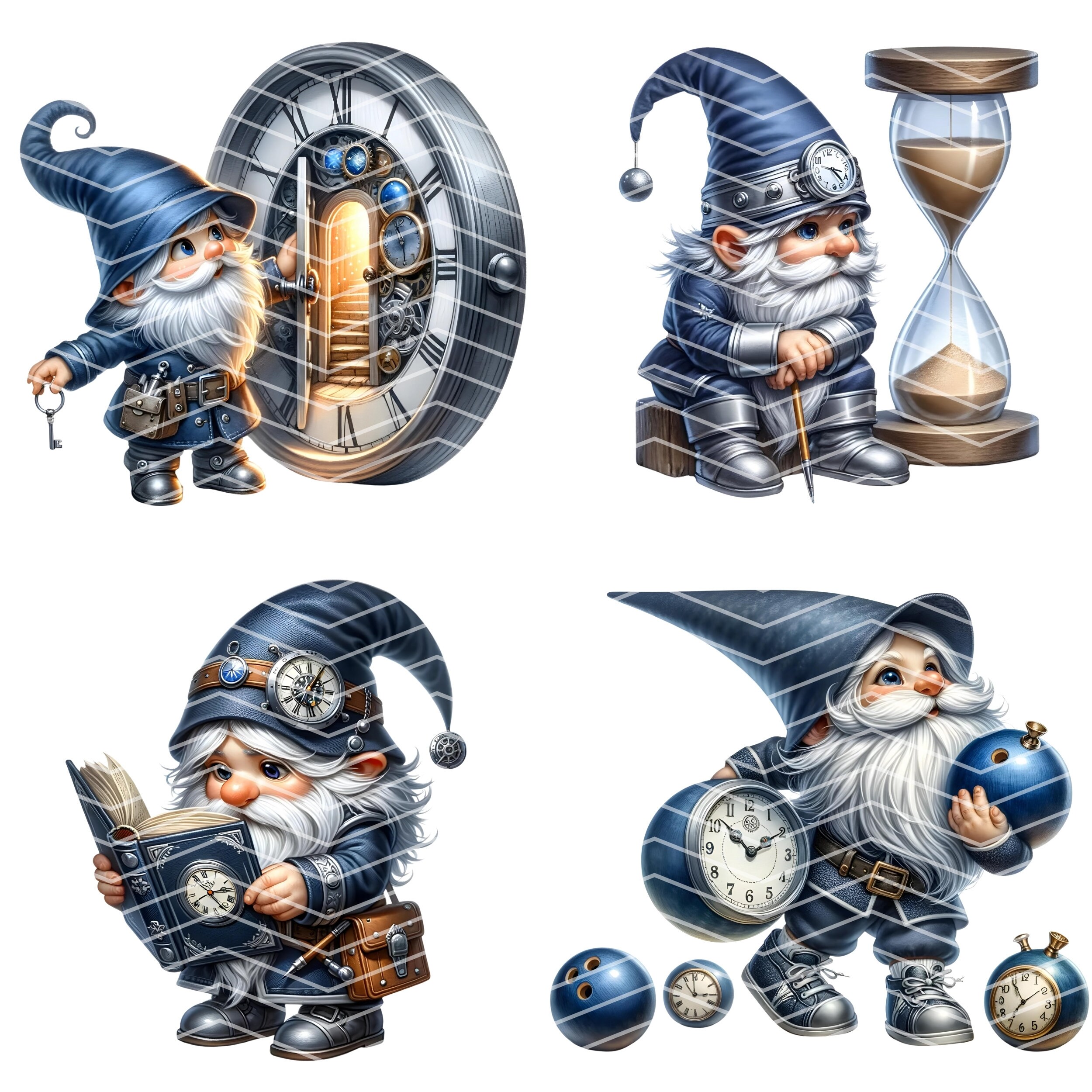 Enchanting Gnomes Clockmaker Watercolor Painting Clipart - Vintage ...
