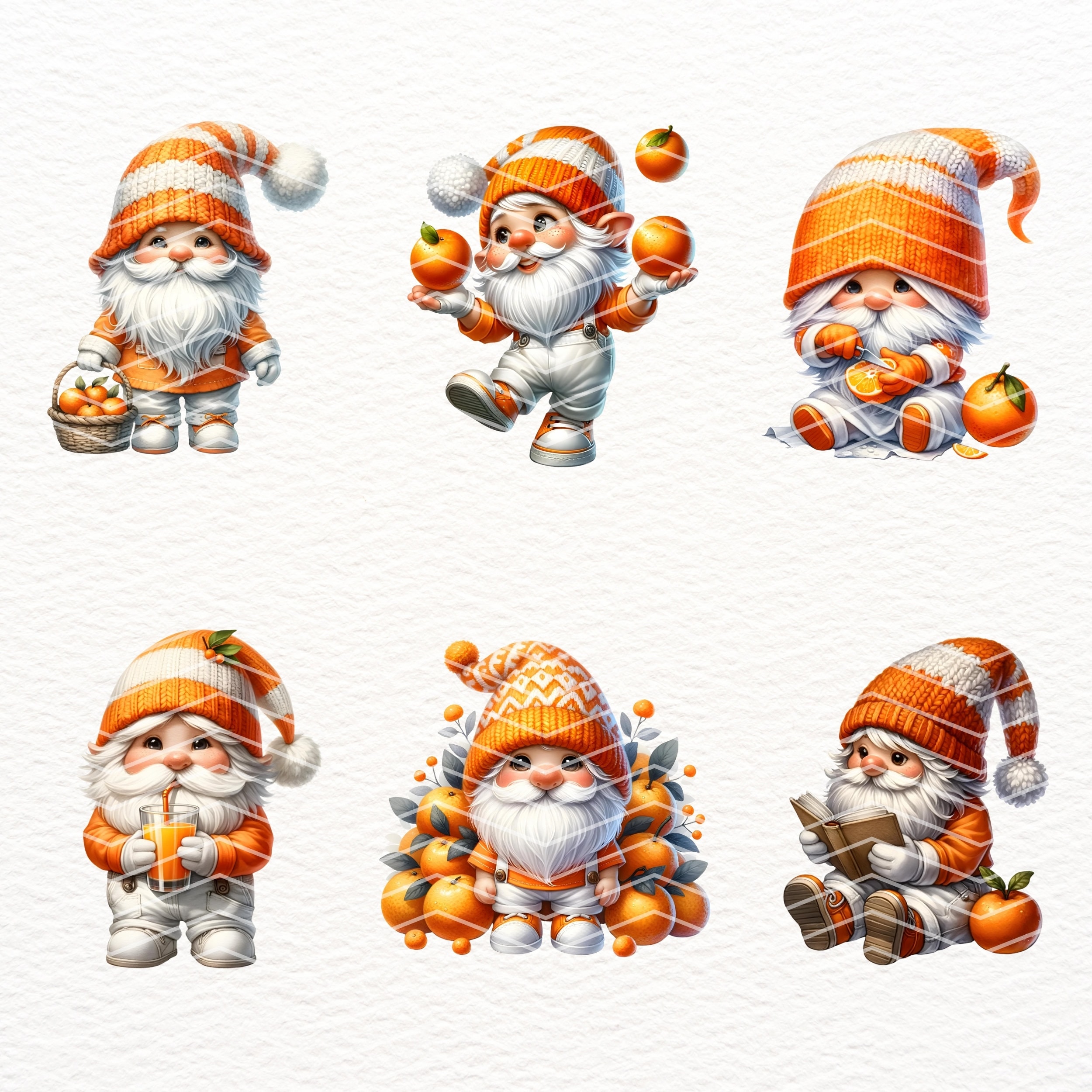Watercolor Orange Gnomes Clipart - Digital Download, PNG, Perfect for ...