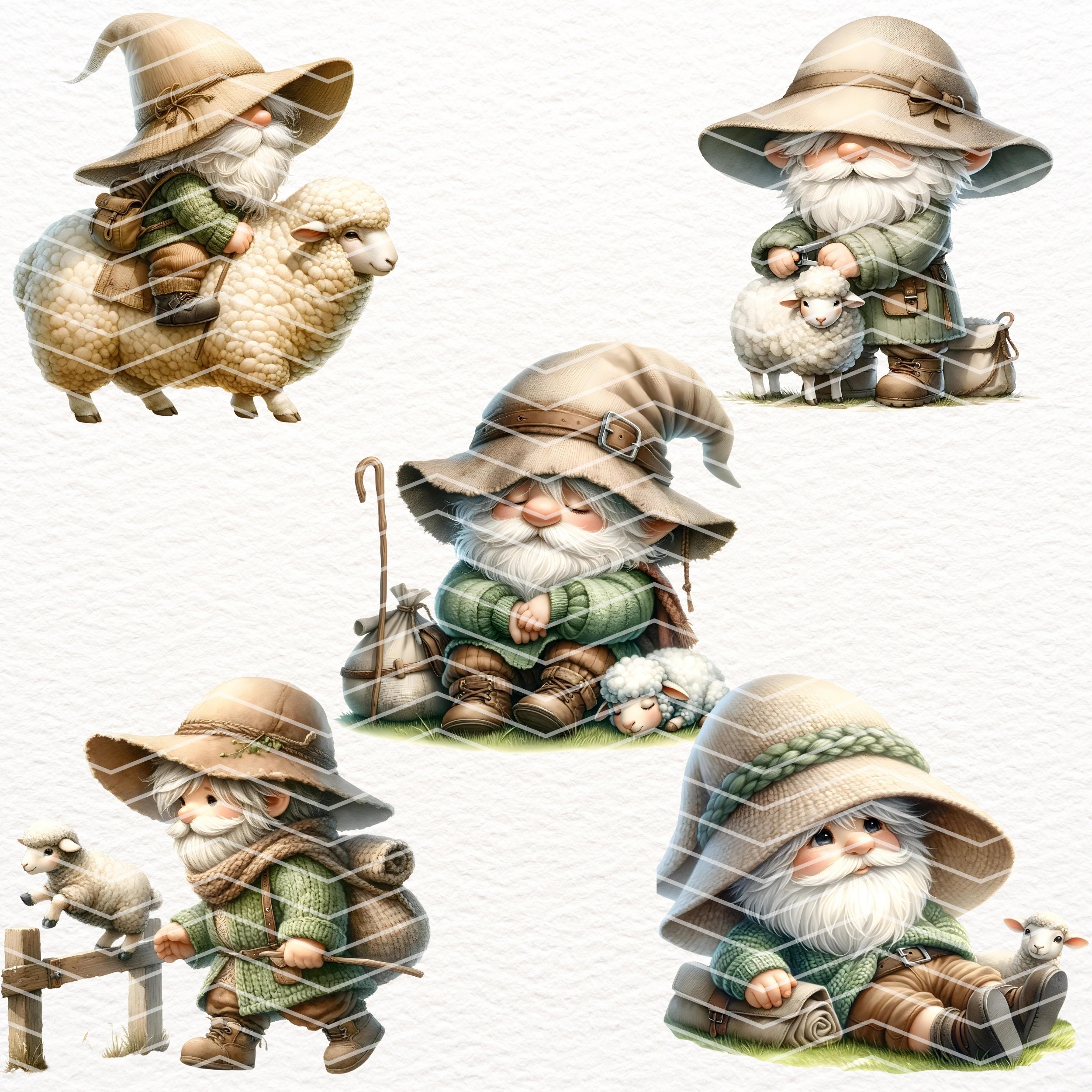 Watercolor Sheep Herder Gnome Clipart - Rustic Farmhouse Decor, Digital ...