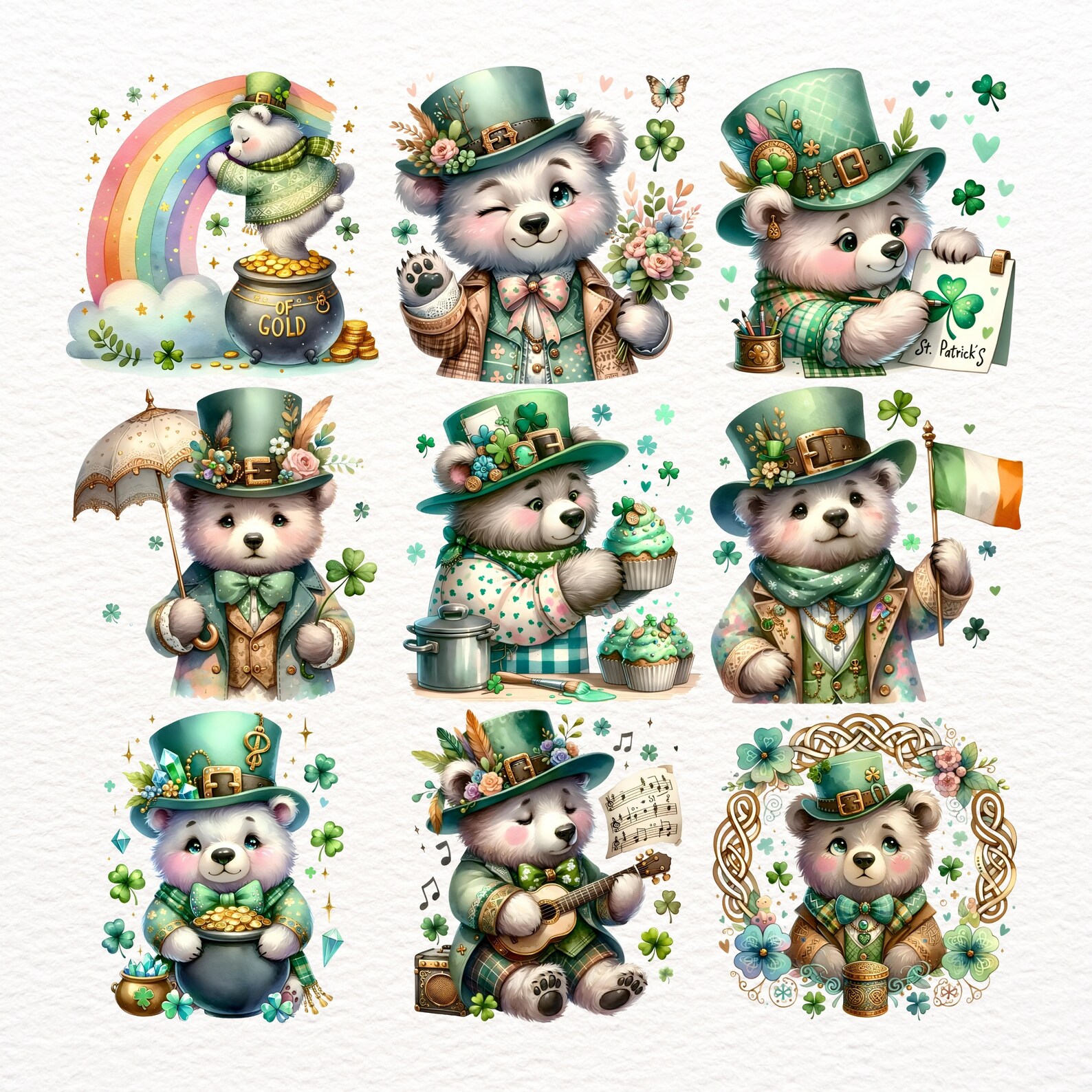 Watercolor St Patricks Day Little Bears Png, Cute , Clipart ...
