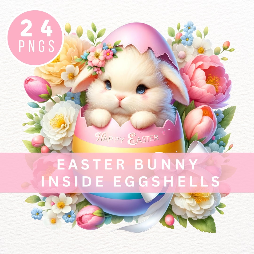 Watercolor Easter Bunny Clipart: Charming Bunny Inside Eggshells ...