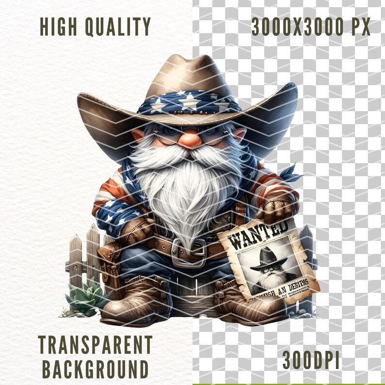 Watercolor American Cowboy Gnome Clipart, Independence Day Celebration ...