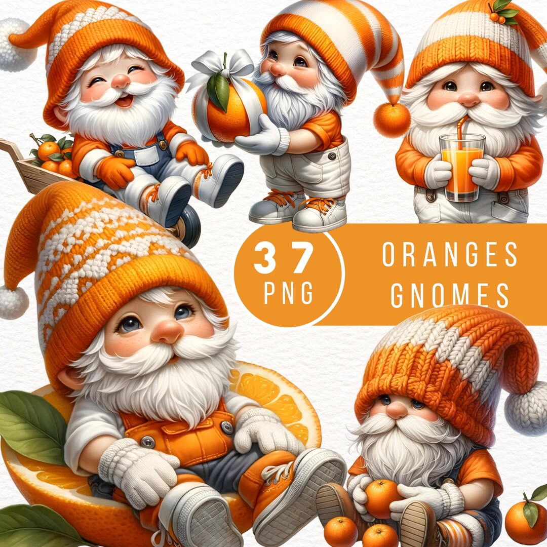 Watercolor Orange Gnomes Clipart - Digital Download, PNG, Perfect for ...