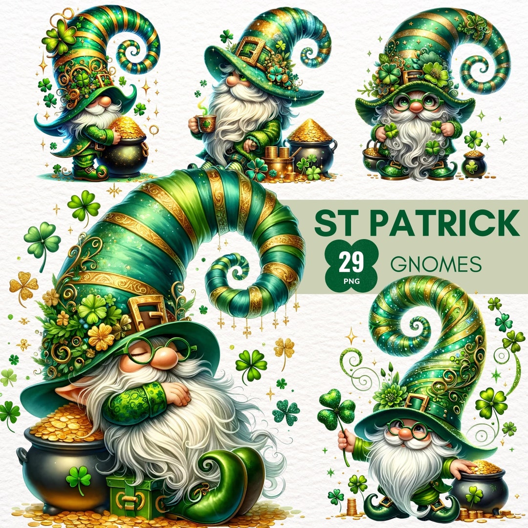 Watercolor St Patricks Day Gnomes Png, Cute Gnomes Clipart, Gnome ...