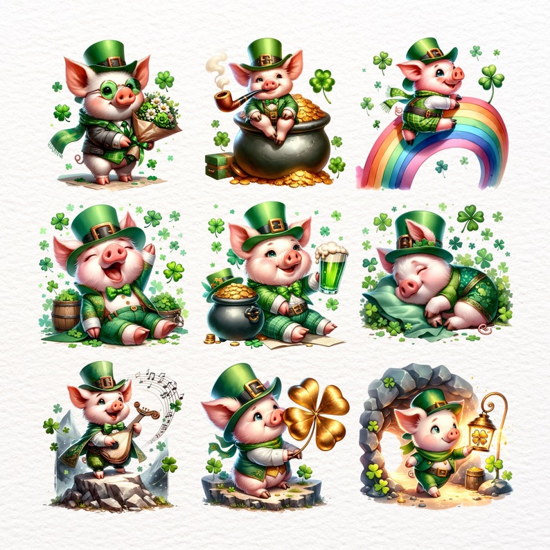 Watercolor St Patricks Day Little Pigs Png, Cute , Clipart, Sublimation ...