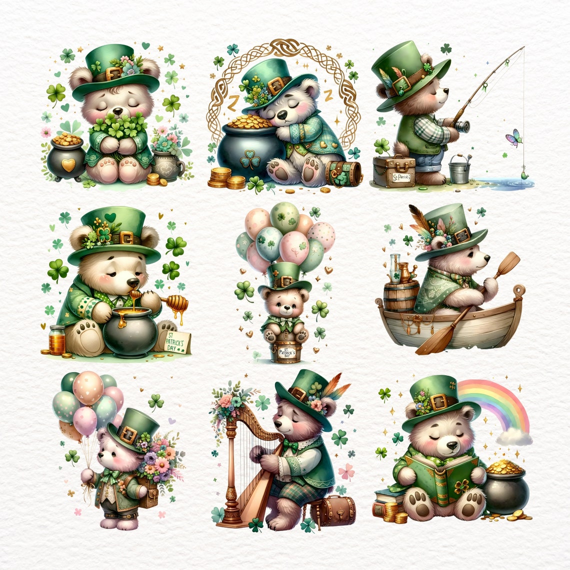 Watercolor St Patricks Day Little Bears Png, Cute , Clipart ...