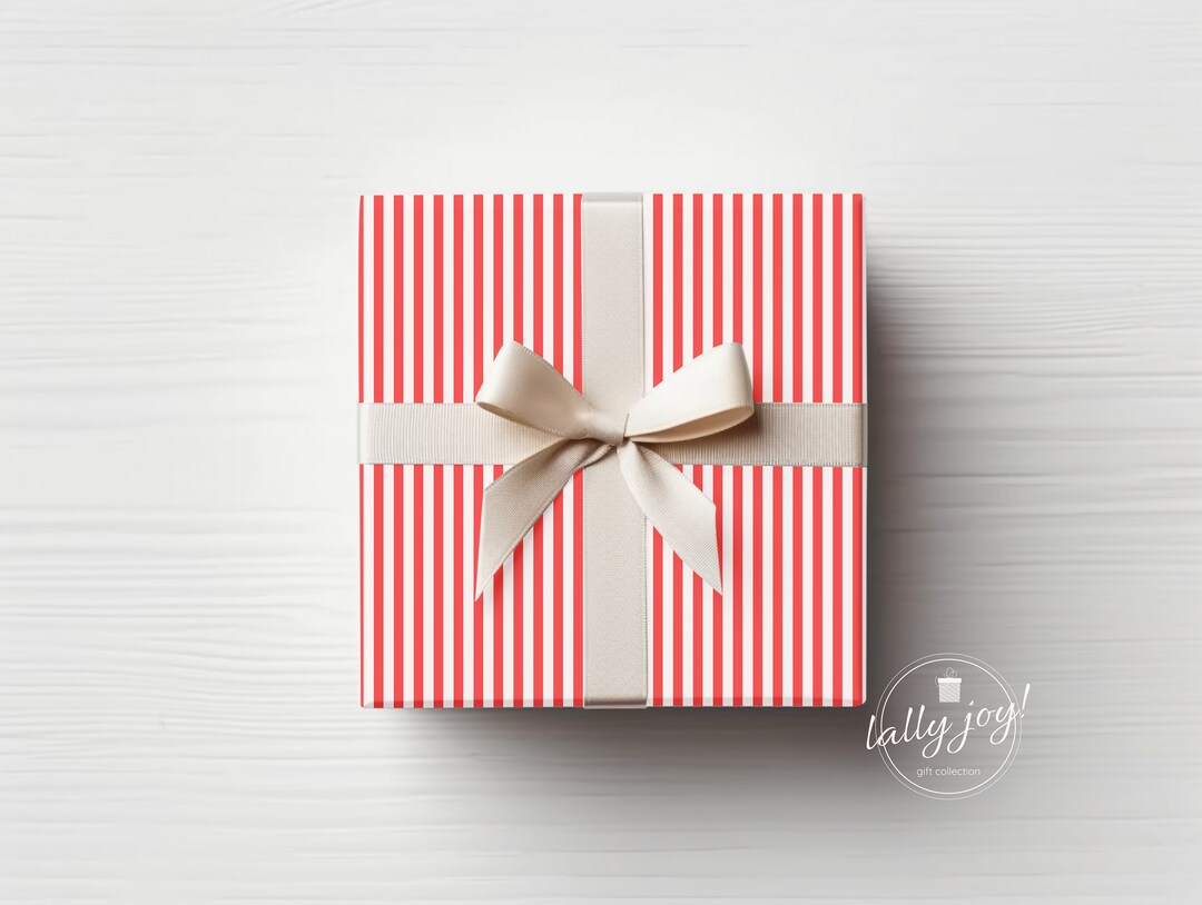 Red and Light Pink Striped Wrapping Paper, Holiday Gift Wrap, Preppy ...