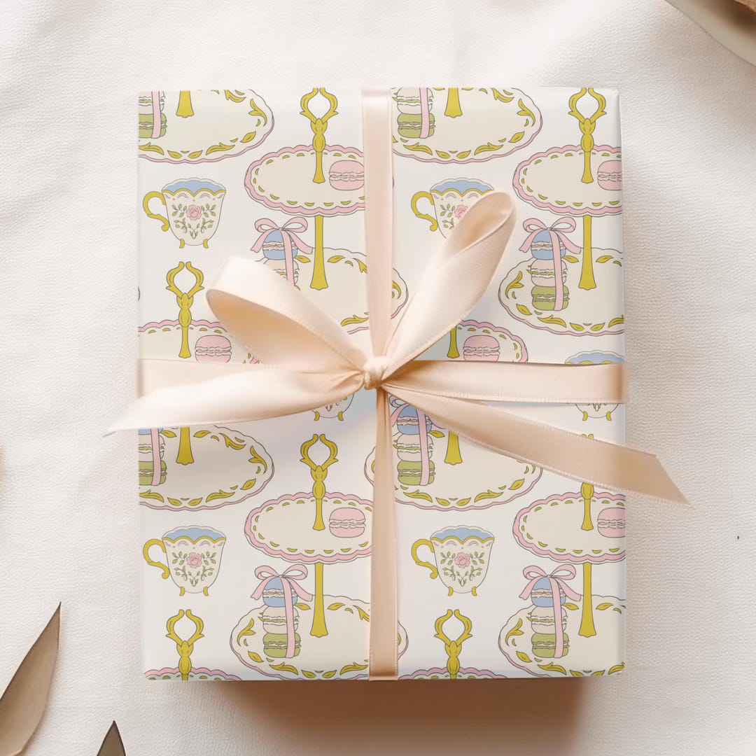 Whimsical Tea Party Wrapping Paper, Kid's Gift Wrap, Matte Gift Sheets ...