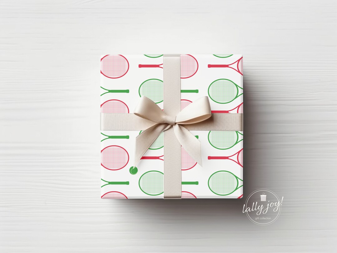 Tennis Racket Wrapping Paper, Christmas Colors Gift Wrap, Holiday Gift ...