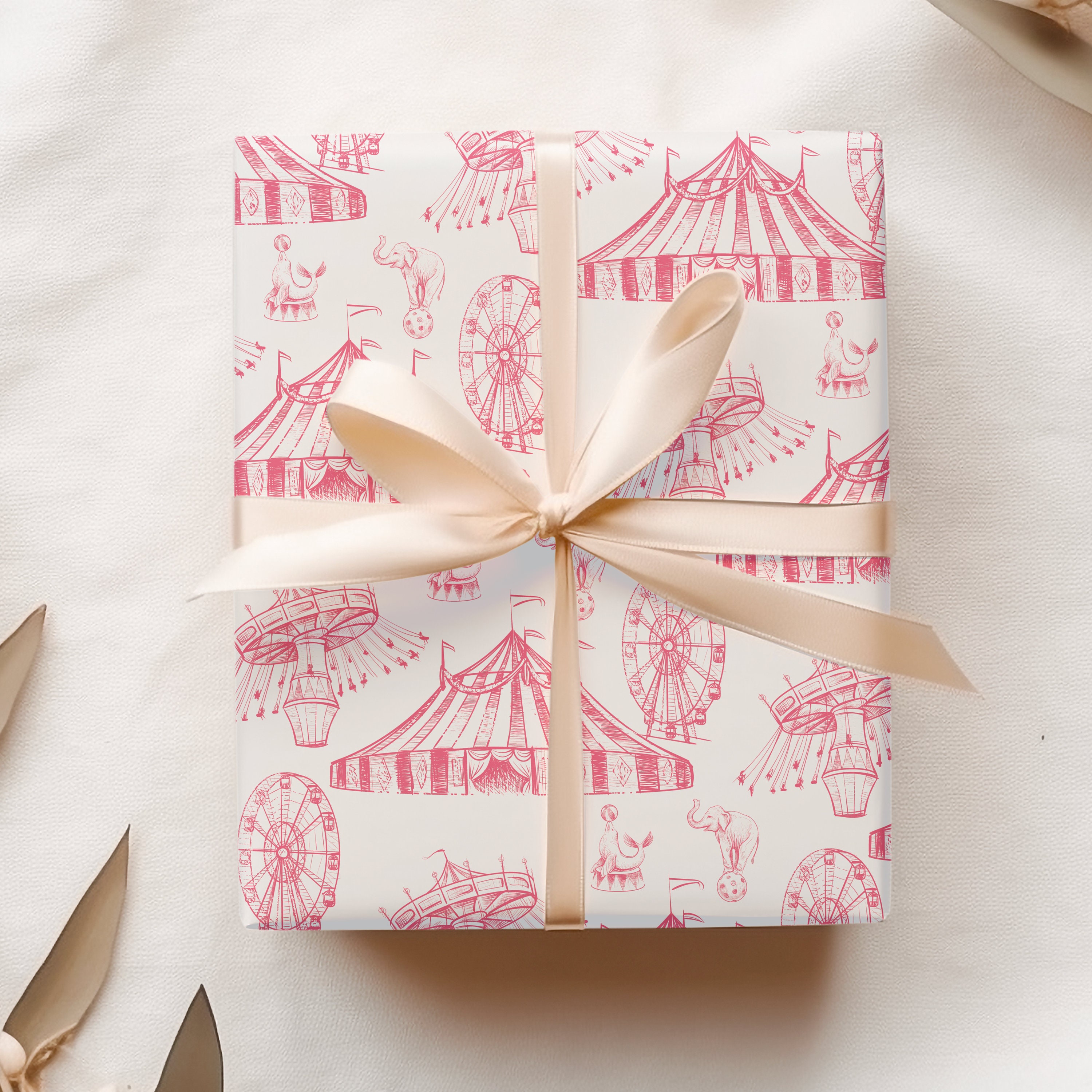 Retro Circus Toile Wrapping Paper, Cute Carnival Gift Wrap, Unisex ...