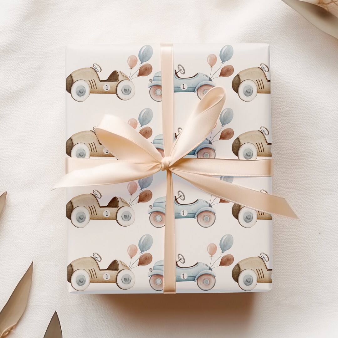 Watercolor Cars Wrapping Paper, First Birthday Gift, Race Car Gift Wrap ...