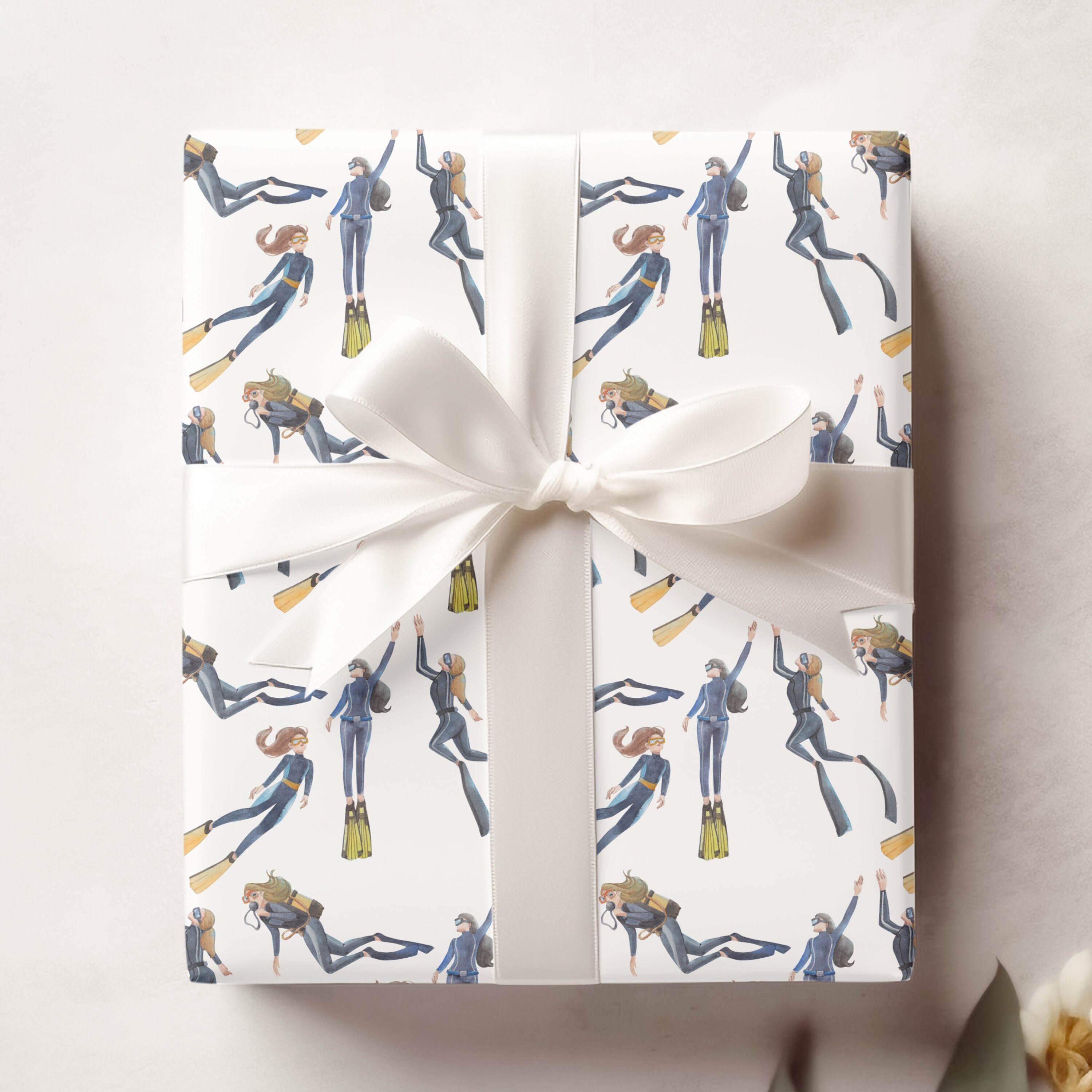 Scuba Diving Gift Wrap, Underwater Wrapping Paper, Girls Swimming ...