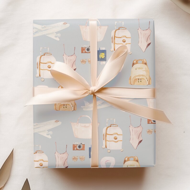 Illustrated Travel Wrapping Paper, Surprise Trip Gift Wrap, Leaving ...