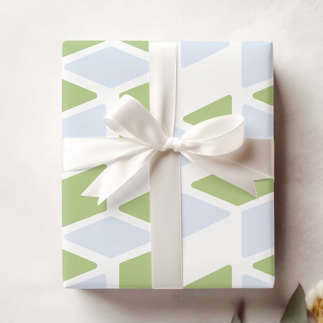 Green and Blue Geometric Shapes Wrapping Paper, Abstract Design Gift ...