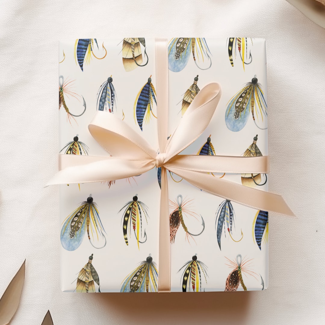 Watercolor Fishing Lure Gift Wrap, Illustrated Fishing Tackle Wrapping ...