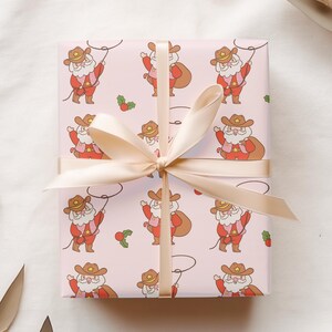 Pink Cowboy Santa Wrapping Paper, Cute Illustrated Western Holiday Gift ...