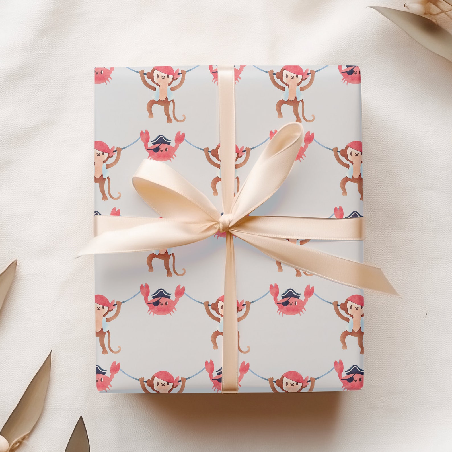 Pirate Monkey Gift Wrap, Funny Wrapping Paper, Toddler Baby Boy ...