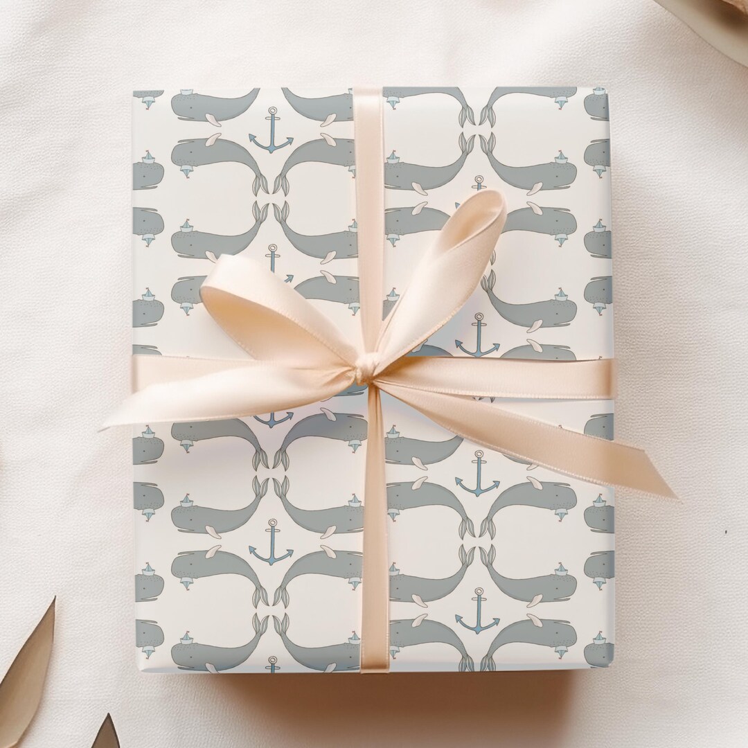Kid's Nautical Gift Wrap, Whale Wrapping Paper, Quality Matte Gift ...