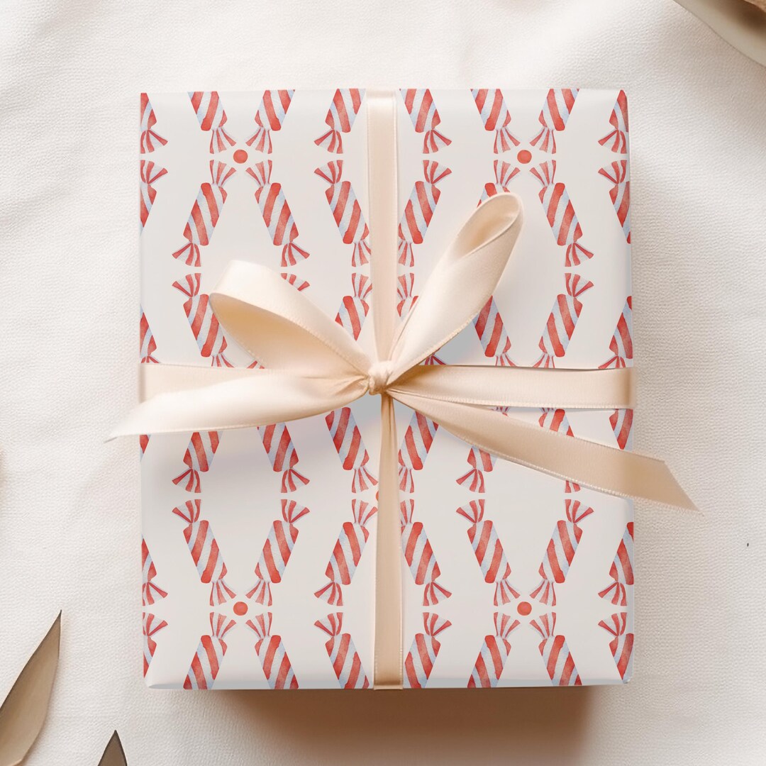 Watercolor Christmas Candy Wrapping Paper, Holiday Gift Wrap, Quality ...