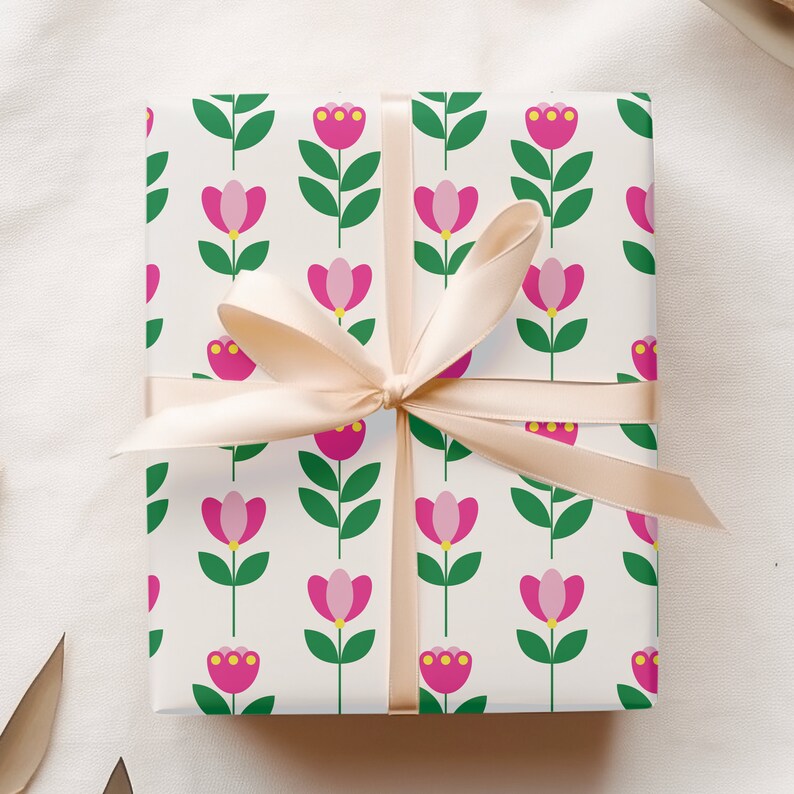 Fun Floral Wrapping Paper, Modern Pink and Green Gift Wrap, Quality ...