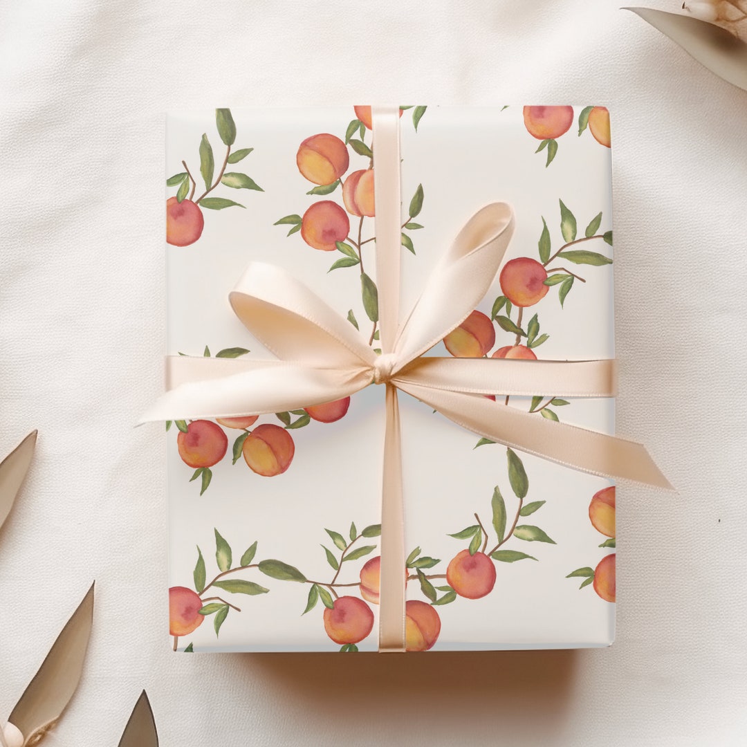 Watercolor Peach Wrapping Paper, Illustrated Peaches Gift Wrap, Quality ...