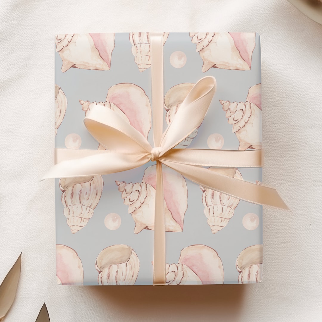 Seashells Wrapping Paper, Illustrated Shells Gift Wrap, Coastal Gift ...