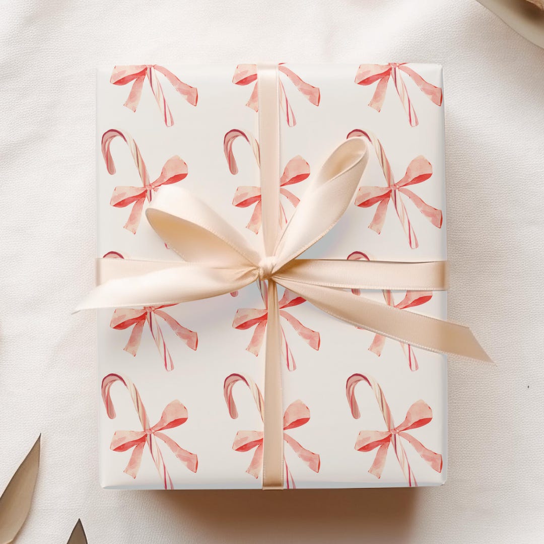 Candy Cane Gift Wrap, Holiday Wrapping Paper, Watercolor Peppermint ...