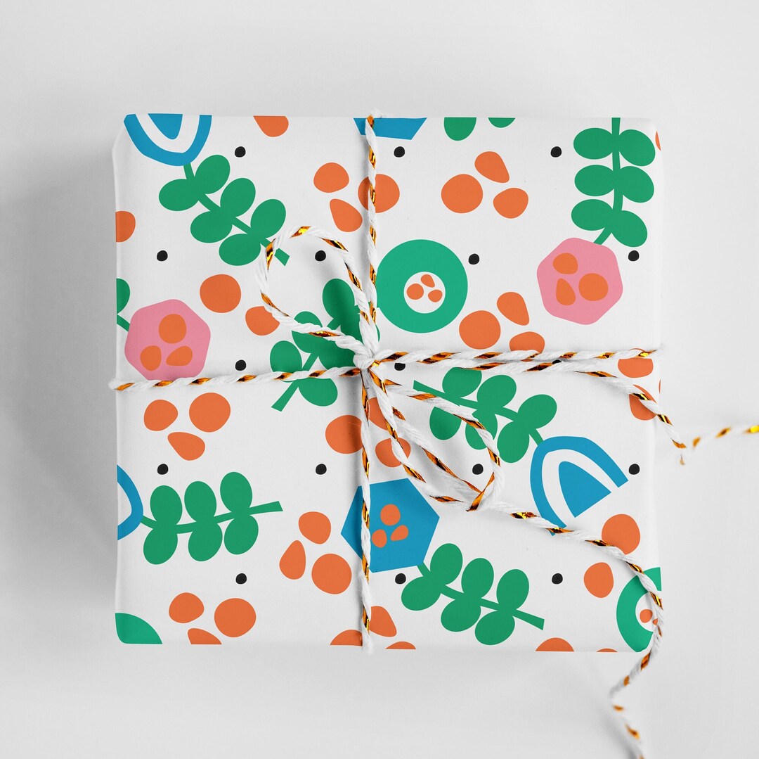Fun Floral Gift Wrap, Geometric Shapes Wrapping Paper, Cute Packaging ...