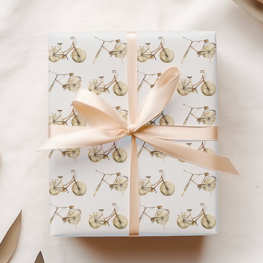Illustrated Bicycle Gift Wrap, Classic Bike Wrapping Paper, Quality ...
