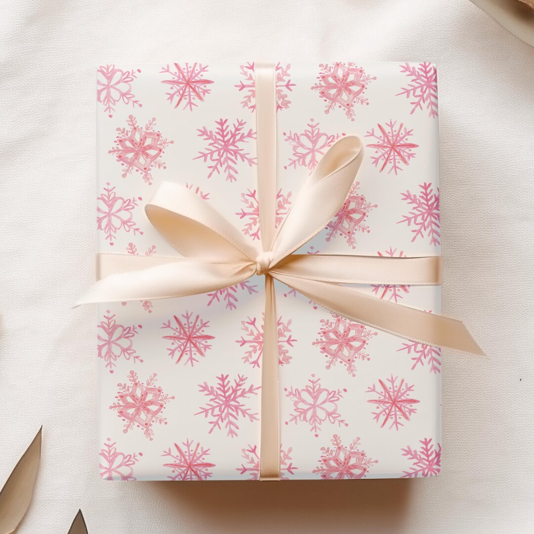 Whimsical Pink Watercolor Snowflake Wrapping Paper, Festive Gift Wrap ...