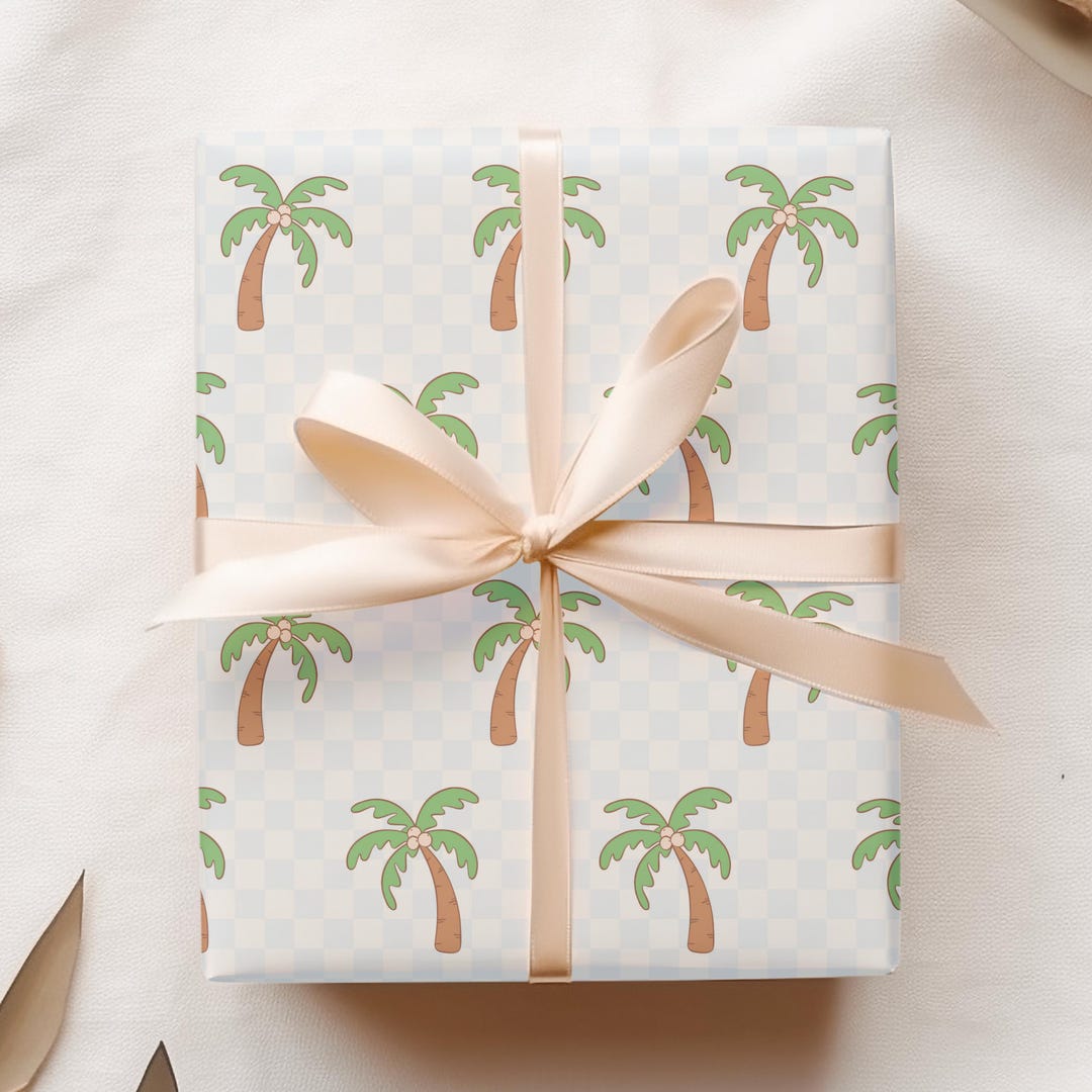 Kawaii Palm Tree Wrapping Paper, Cute Retro Tropical Gift Wrap, Quality ...