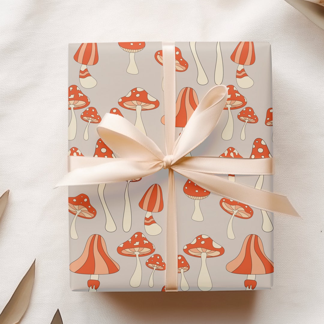 Mushroom Wrapping, Retro Mushrooms Gift Wrap, High Quality Rolled ...