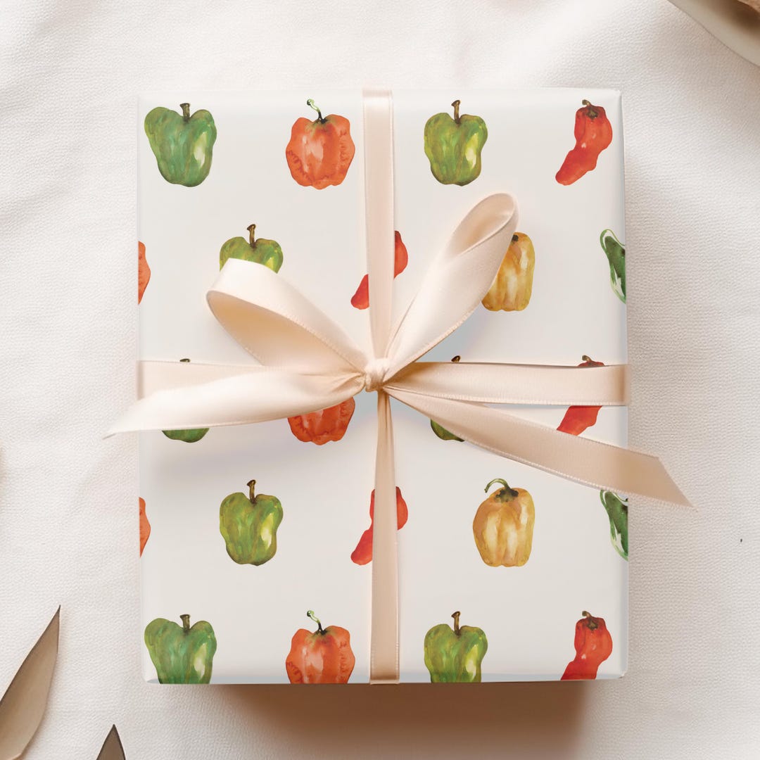 Watercolor Peppers Wrapping Paper, Jalapeño Pepper Gift Wrap, Rainbow ...