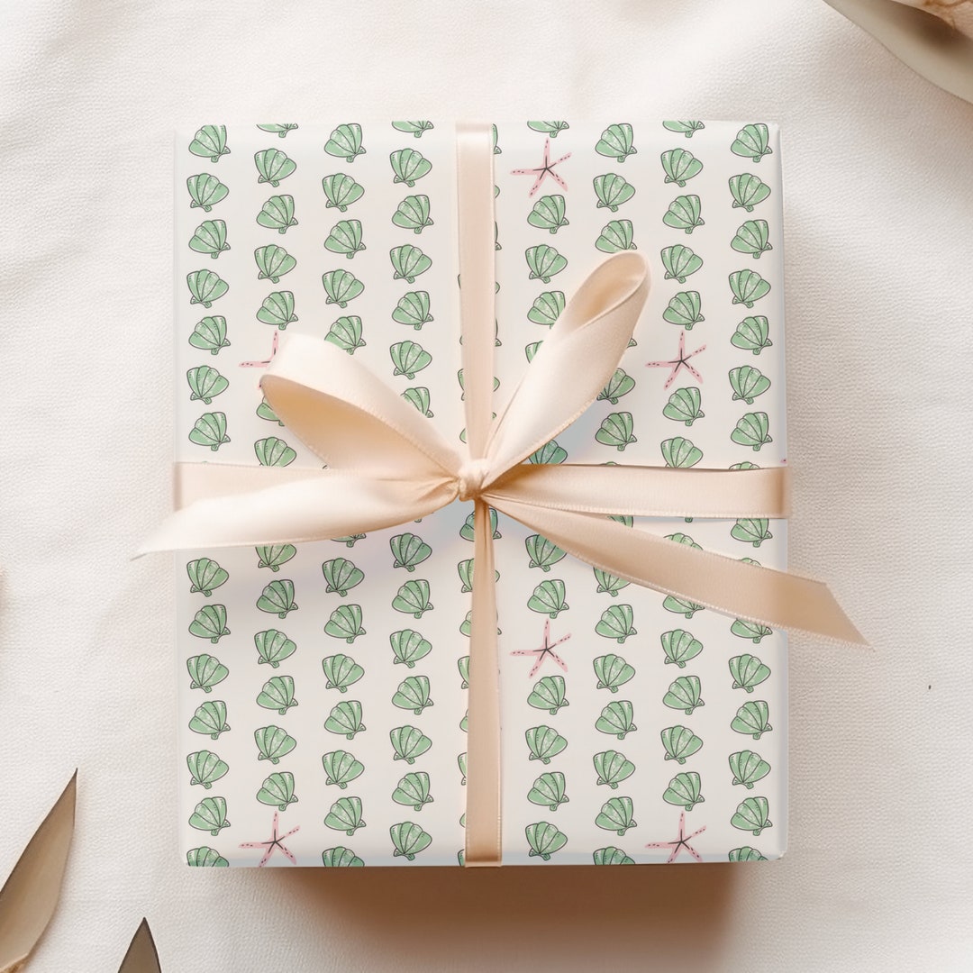 Cute Seashell Doodles Wrapping Paper, Girl's Beach Trip Gift Wrap ...